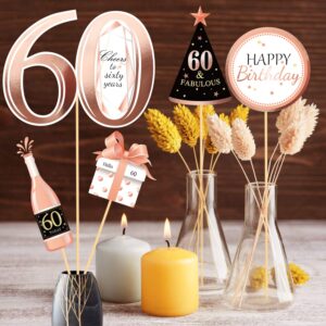 Konsait Rose Gold 60th Birthday Centerpiece Sticks-60th Birthday Table Toppers -Birthday Party Decorations Accessories-60 Fabulous -Bday Party Cheers to 60 Years Birthday Party Favor Supplies