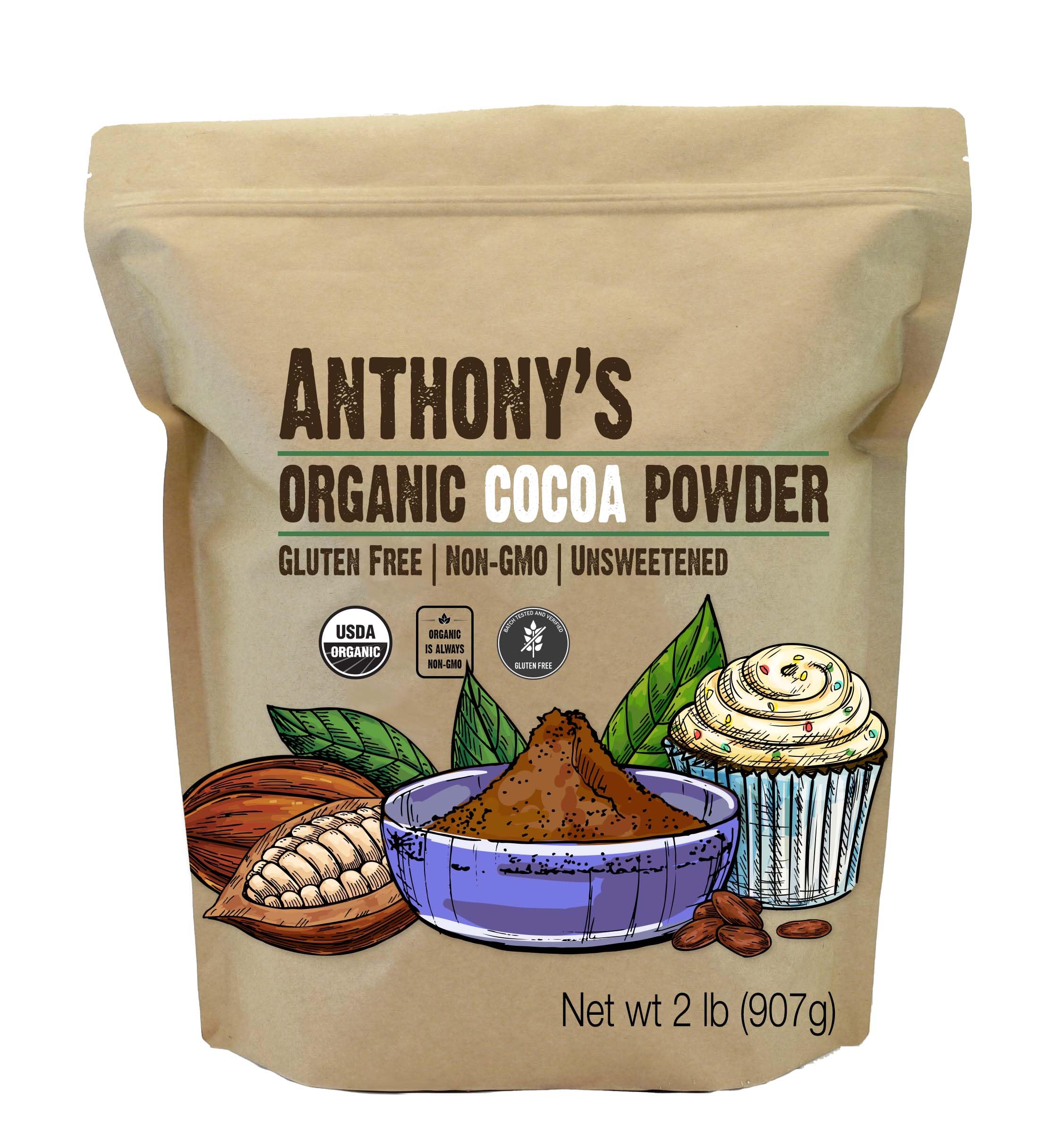 Anthony's Organic Cocoa Powder, 2 lb, Gluten Free, Non GMO