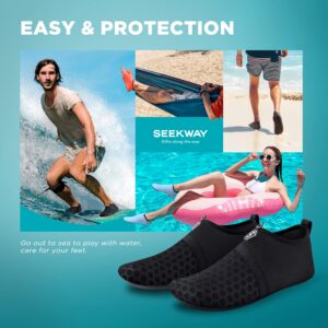 SEEKWAY Water Shoes Quick-Dry Aqua Socks Barefoot Slip-on for Beach Pool Swim River Yoga Lake Surf Women Men Black SK001 (Black 40-41)