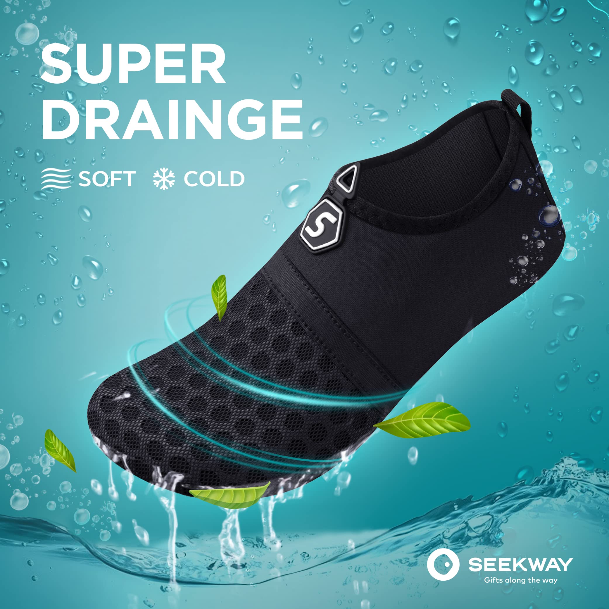 SEEKWAY Water Shoes Quick-Dry Aqua Socks Barefoot Slip-on for Beach Pool Swim River Yoga Lake Surf Women Men Black SK001 (Black 40-41)