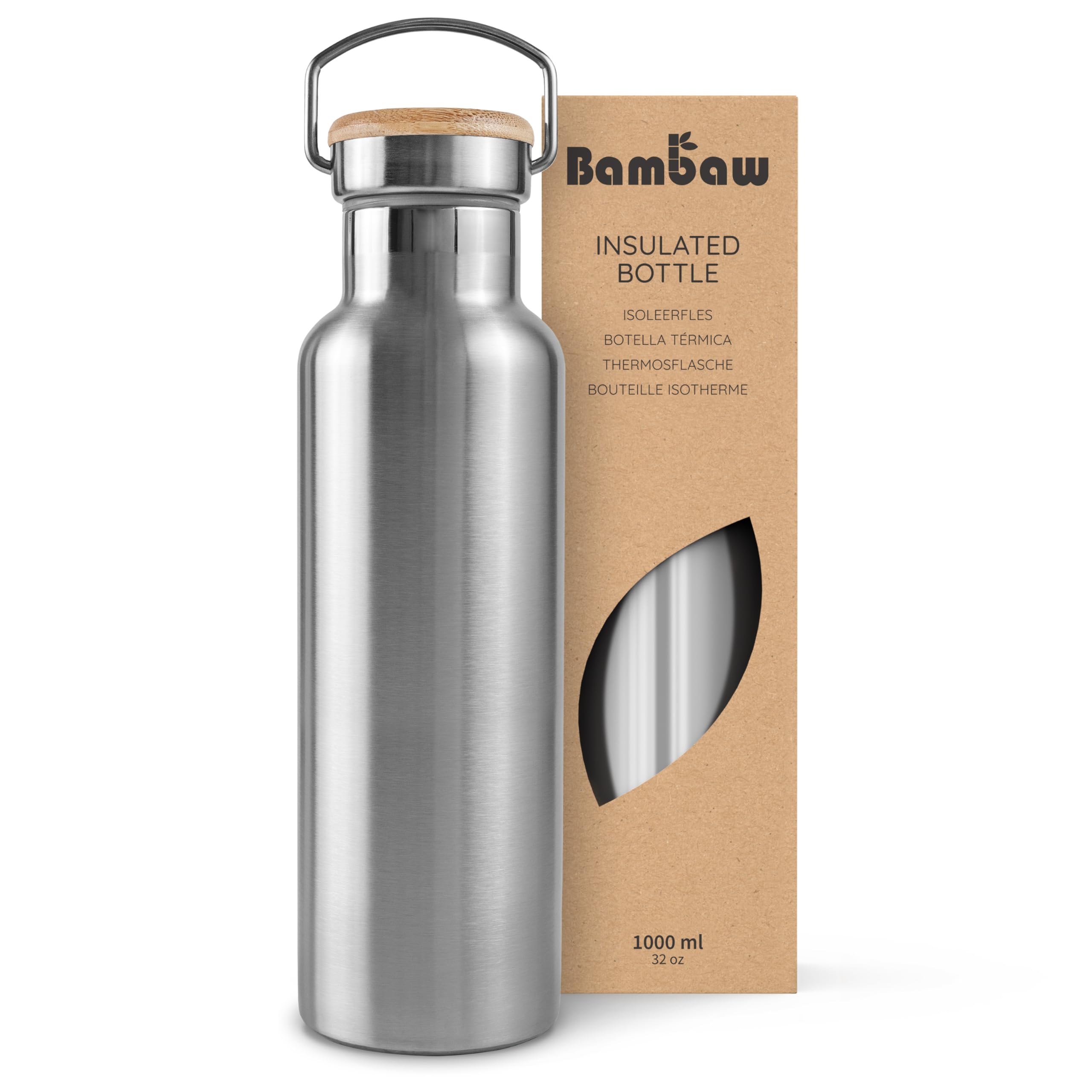 Bambaw 32 oz Water Bottle | Insulated Water Bottles | Water Bottle Stainless Steel | Insulated Travel Water Bottle | Insulated Water Bottle | Stainless Steel Water Bottles | 1 Liter Water Bottles