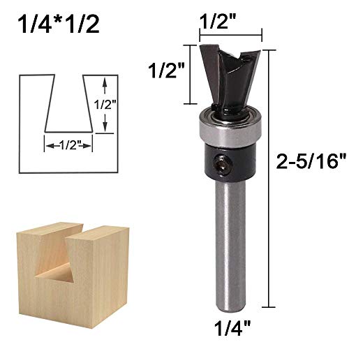 Wolfride 2Pcs Dovetail Router Bits 1/4 Inch Shank Dovetail Joint Router Bit Set with Bearing for Woodworking Cutter