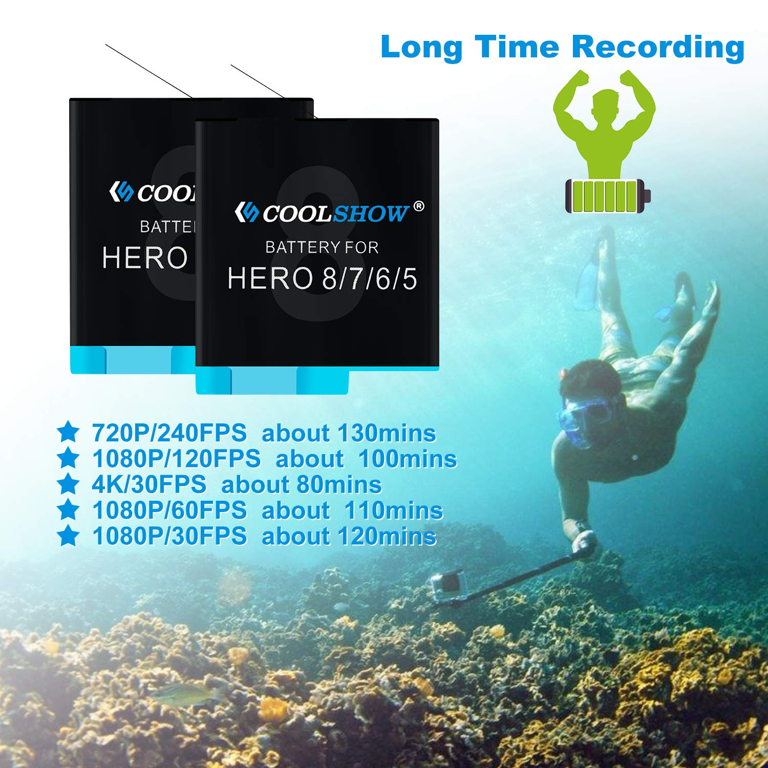 COOLSHOW Hero 8 Battery 1220mAh (3 Packs) and Triple Hero 8 Battery Charger Bundle Compatible with GoPro HERO8 Black,HERO7 Black,HERO6 Black, HERO5 Black,Hero(2018)