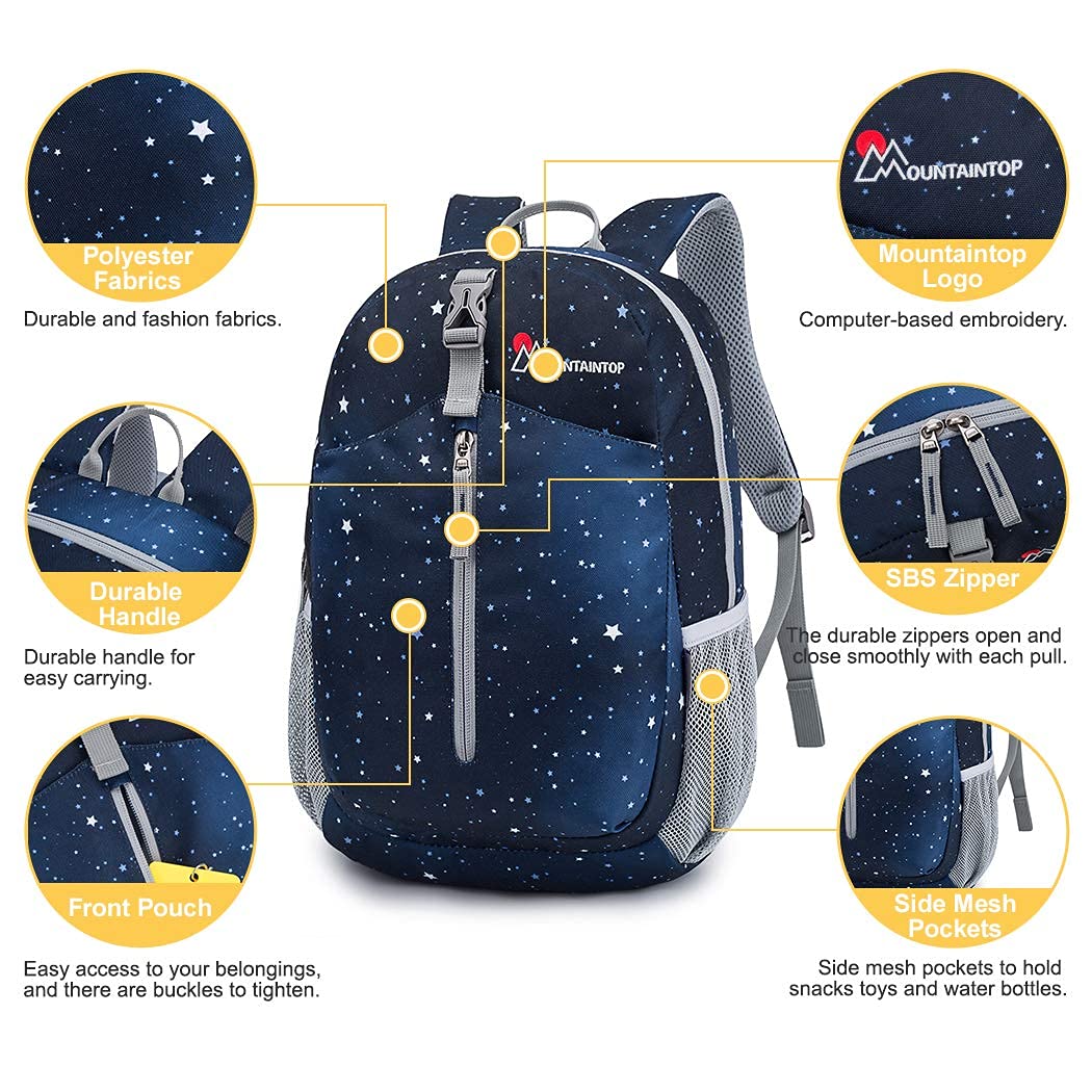 MOUNTAINTOP Kids Backpack for Boys Girls Preschool Kindergarten Children Backpacks, Dark Blue 12L