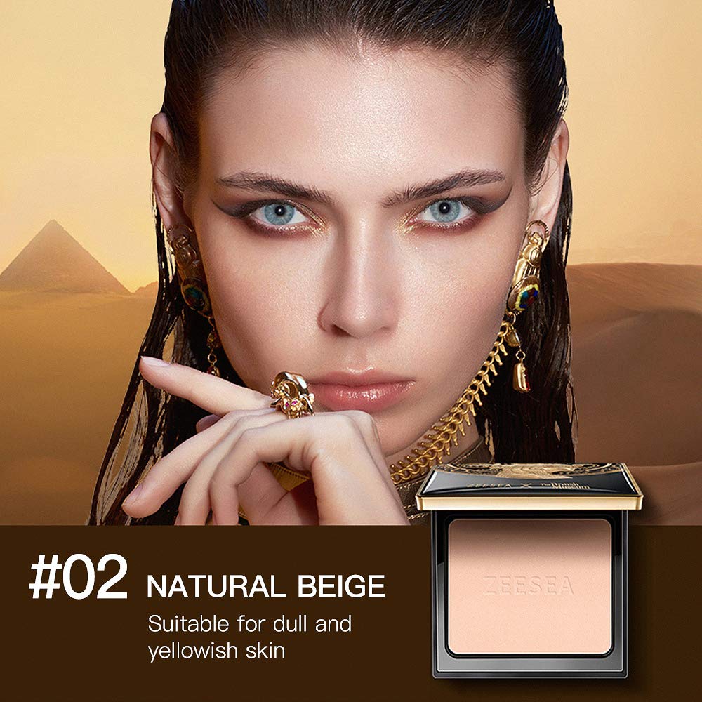 ZEESEA Pressed Powder The British Museum Egypt Series Long Lasting Oil Control Facial Finishing Brighten Setting Powder Multi-use Foundation (#02 Natural Beige)