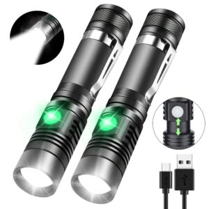 itoncs rechargeable flashlight, pocket-sized torch with super bright 1200 lumens t6 led, water resistant, zoomable, led tactical flashlights with clip, 4 modes for camping hiking and emergency(2 pack)