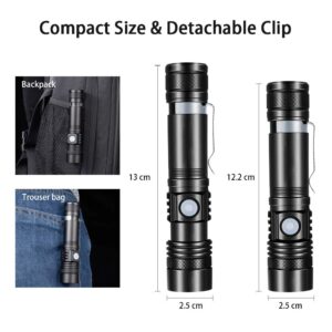 iToncs Rechargeable Flashlight, Pocket-Sized Torch with Super Bright 1200 Lumens T6 LED, Water Resistant, Zoomable, LED Tactical Flashlights with Clip, 4 Modes for Camping Hiking and Emergency(2 Pack)