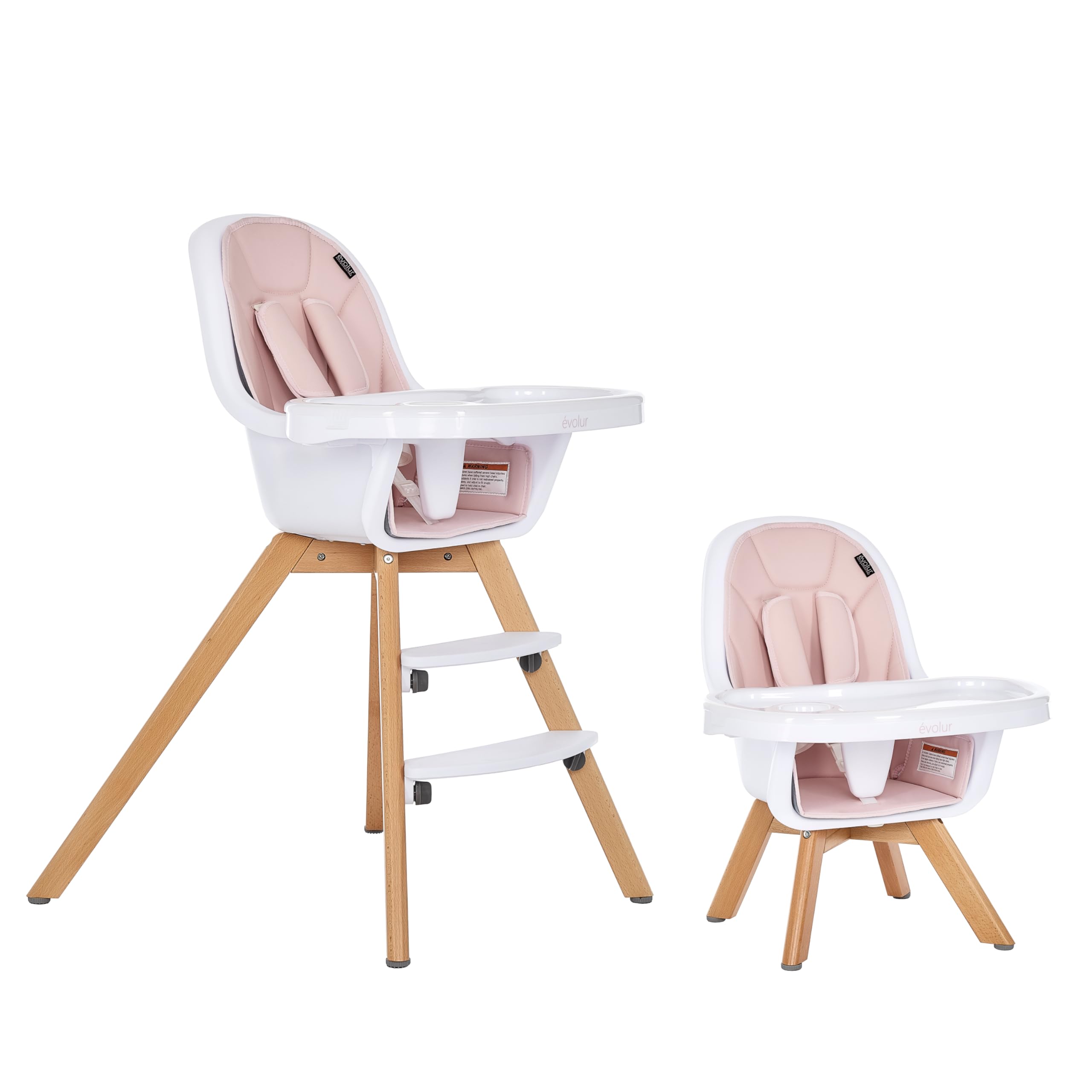 Evolur Zoodle 2 in 1 Convertible Baby High Chair in Pink, Easy to Clean, Adjustable and Removable Tray, Compact and Portable High Chair, Foldable High Chair with Adjustable Footrest