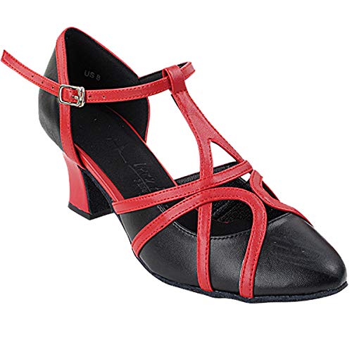 Women's Ballroom Dance Shoes Salsa Latin Practice Shoes Black Leather & Red Trim Sera3541EB Comfortable - Very Fine 2.2" Heel 8 M US [Bundle of 5]