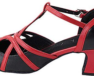 Women's Ballroom Dance Shoes Salsa Latin Practice Shoes Black Leather & Red Trim Sera3541EB Comfortable - Very Fine 2.2" Heel 8 M US [Bundle of 5]