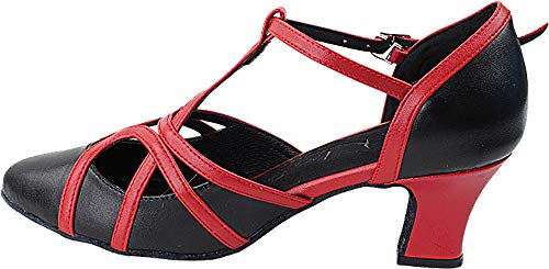 Women's Ballroom Dance Shoes Salsa Latin Practice Shoes Black Leather & Red Trim Sera3541EB Comfortable - Very Fine 2.2" Heel 8 M US [Bundle of 5]