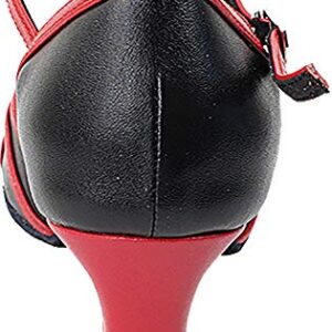 Women's Ballroom Dance Shoes Salsa Latin Practice Shoes Black Leather & Red Trim Sera3541EB Comfortable - Very Fine 2.2" Heel 8 M US [Bundle of 5]