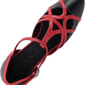 Women's Ballroom Dance Shoes Salsa Latin Practice Shoes Black Leather & Red Trim Sera3541EB Comfortable - Very Fine 2.2" Heel 8 M US [Bundle of 5]