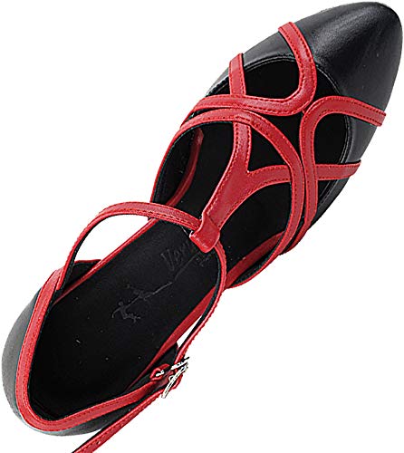 Women's Ballroom Dance Shoes Salsa Latin Practice Shoes Black Leather & Red Trim Sera3541EB Comfortable - Very Fine 2.2" Heel 8 M US [Bundle of 5]