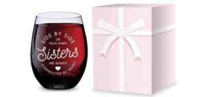 gsm brands stemless wine glass for sisters - made of unbreakable tritan plastic and dishwasher safe - 16 ounces