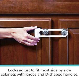 Toddleroo by North States Sliding Cabinet Locks | Keep Side by Side cabinets Safely and securely Closed | Works on Cabinet Handles up to 4.5" Apart | Baby proofing with Confidence (3-Pack, White)