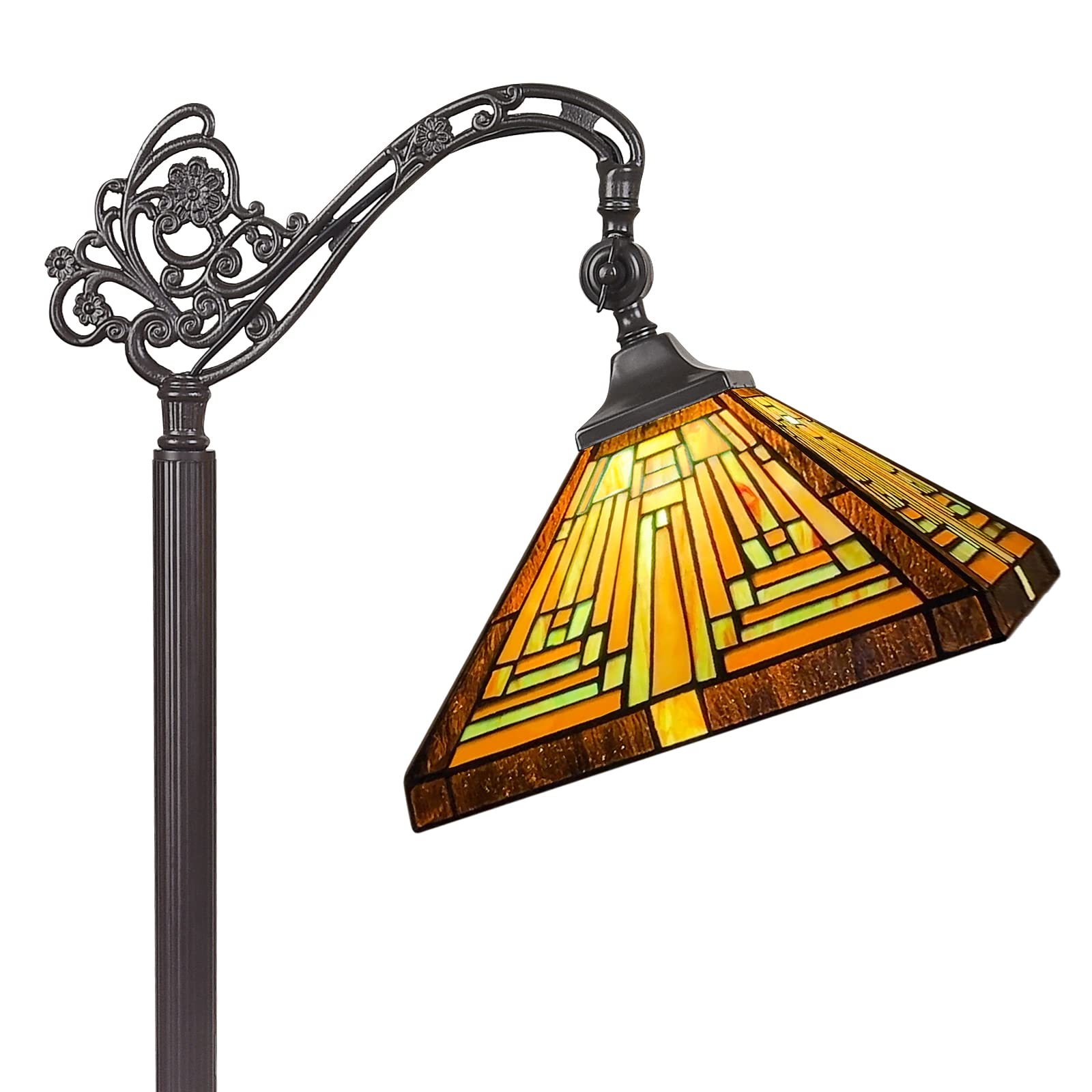 Capulina Tiffany Floor Lamp H62 Tall Antique Mission Style Stained Glass Soft Light Arched Gooseneck Adjustable Angle Reading Lamp for Living Room Bedroom