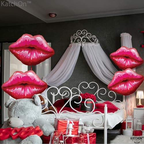 KatchOn, Red Lip Balloons Set - Large 30 Inch, Pack of 4 | Kiss Balloons Decorations | Lips Balloon, Galentines Day Balloons | Red Valentines Balloons | Lip Balloon for Galentines Day Decorations