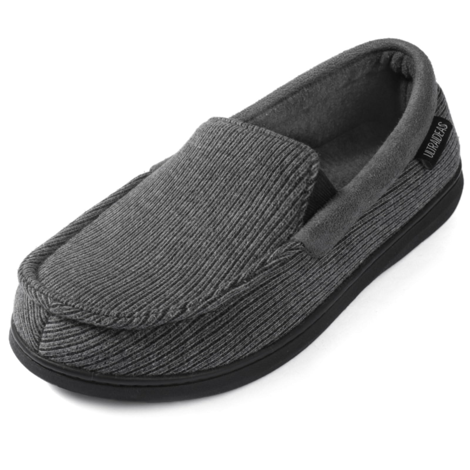 ULTRAIDEAS Men's Carver Slippers Moc Loafer House Shoes Memory Foam, Charcoal Grey, 9 US