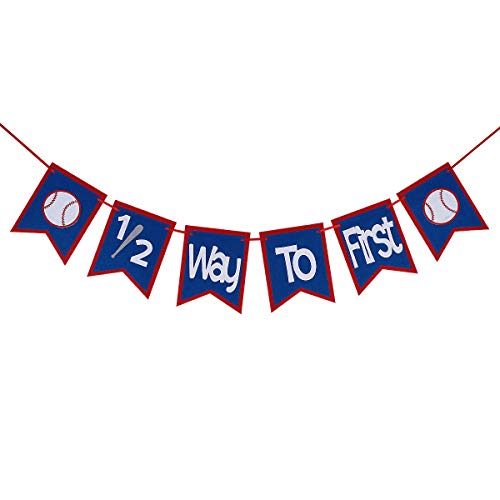 Felt Baseball 1/2 Way To First Banner Half Way To First Banner, Baseball Halfway First Banner for 1/2 Way To First Baseball Theme Birthday Party Decorations