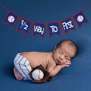 Felt Baseball 1/2 Way To First Banner Half Way To First Banner, Baseball Halfway First Banner for 1/2 Way To First Baseball Theme Birthday Party Decorations