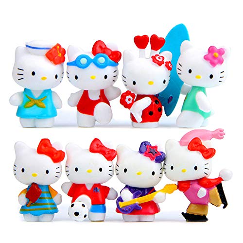 HYSTYLE 8 pcs Cute Animal Cat Characters Toys Kitty Figures Toy Set Mini Figure Collection Playset, Cake Topper, Plant, Automobile Decoration