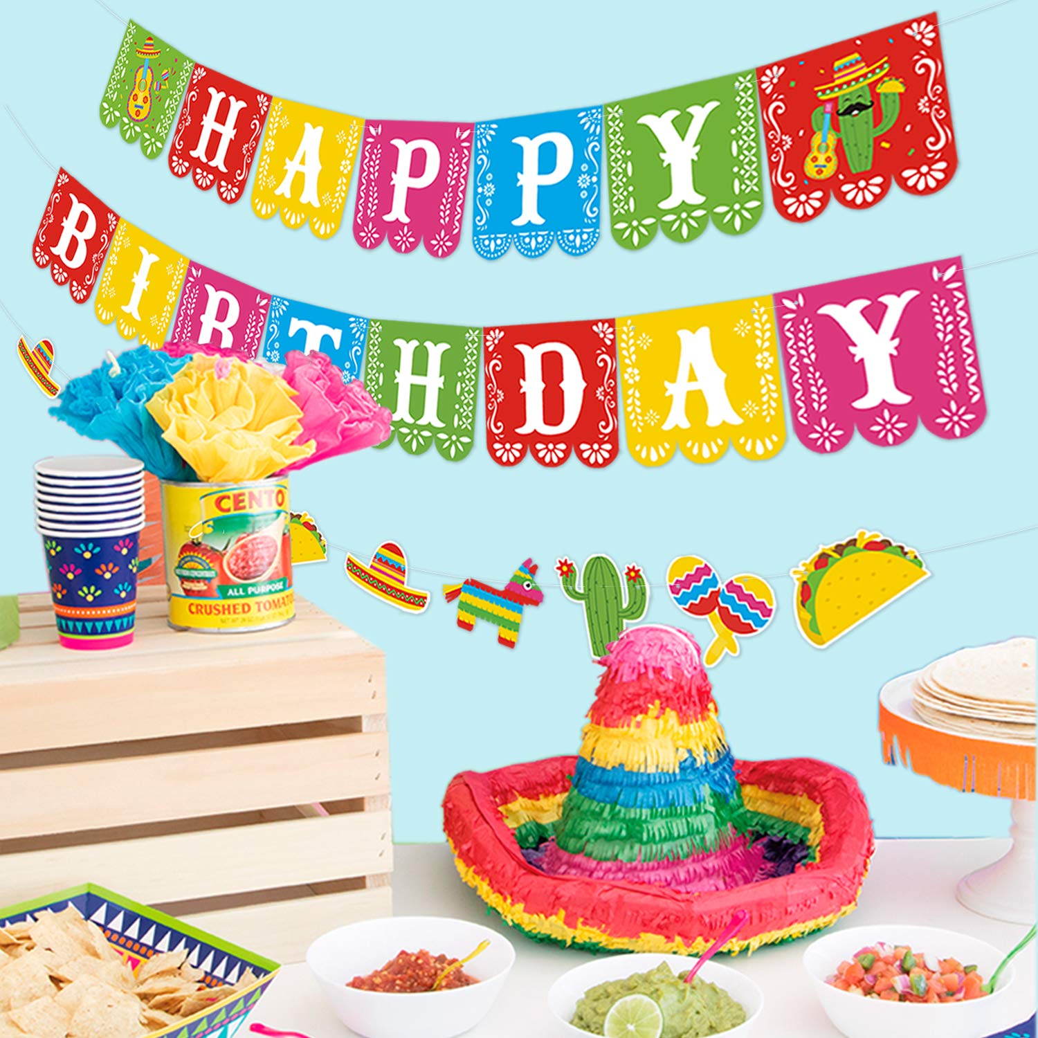 Kitticcino Set of 3 Happy Birthday Banner Mexican Themed Party Backdrops Decorations