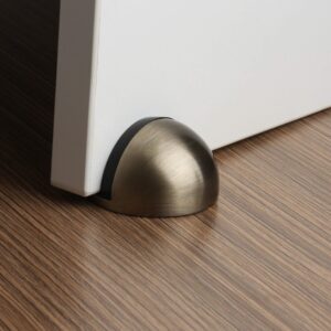 door stopper 2 pack, stainless steel brushed door stop, 3m adhesive door holder doorstop for hotel home restaurant, no need to drill, in floor mount half dome door stopper set(green bronze)