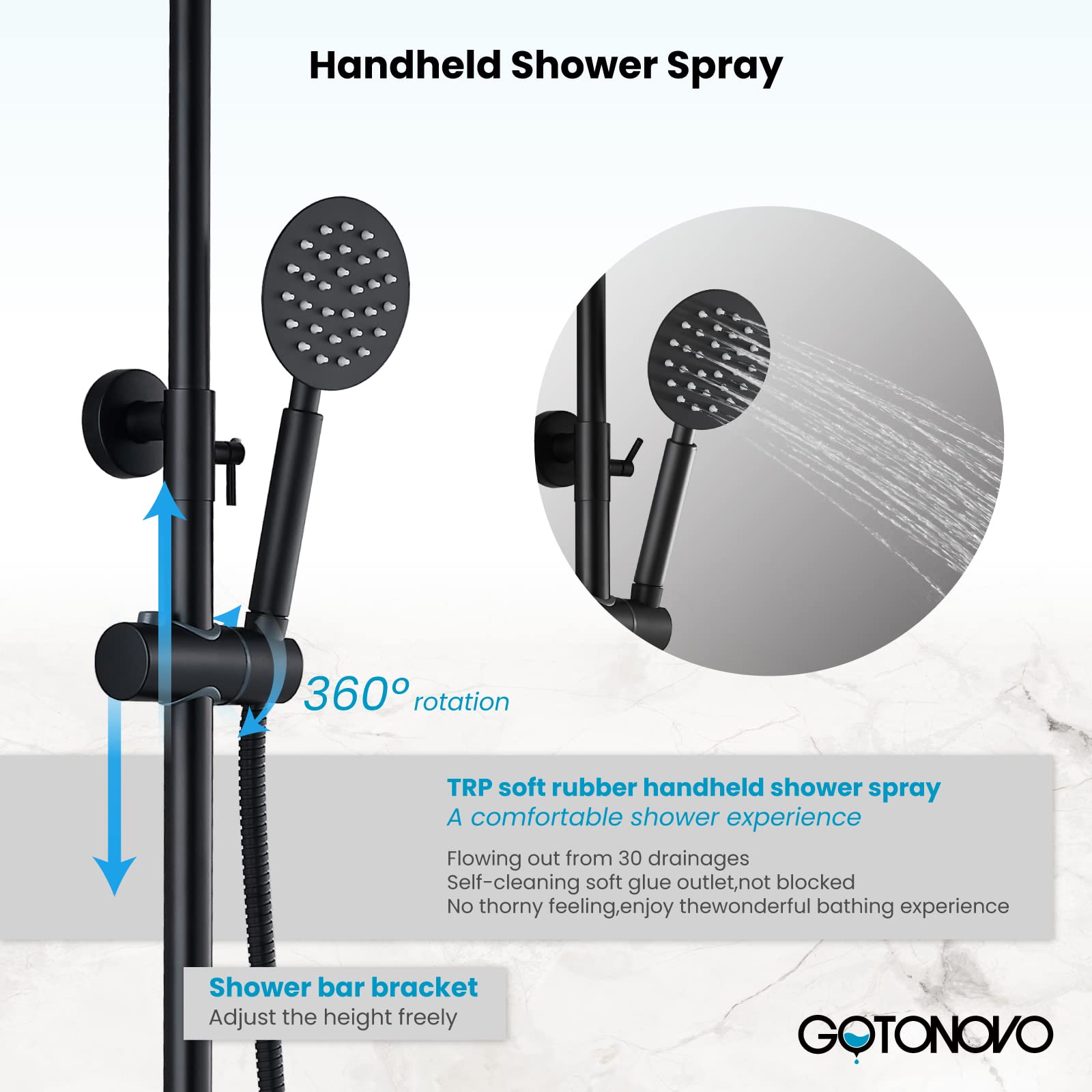 gotonovo Outside Shower Fixture Wall Mount Matte Black SUS 304 Stainless Steel Triple Function with Hand Sprayer and Tub Spout 8 Inch Rainfall Shower Head Shower faucet Set Bathroom Complete Set