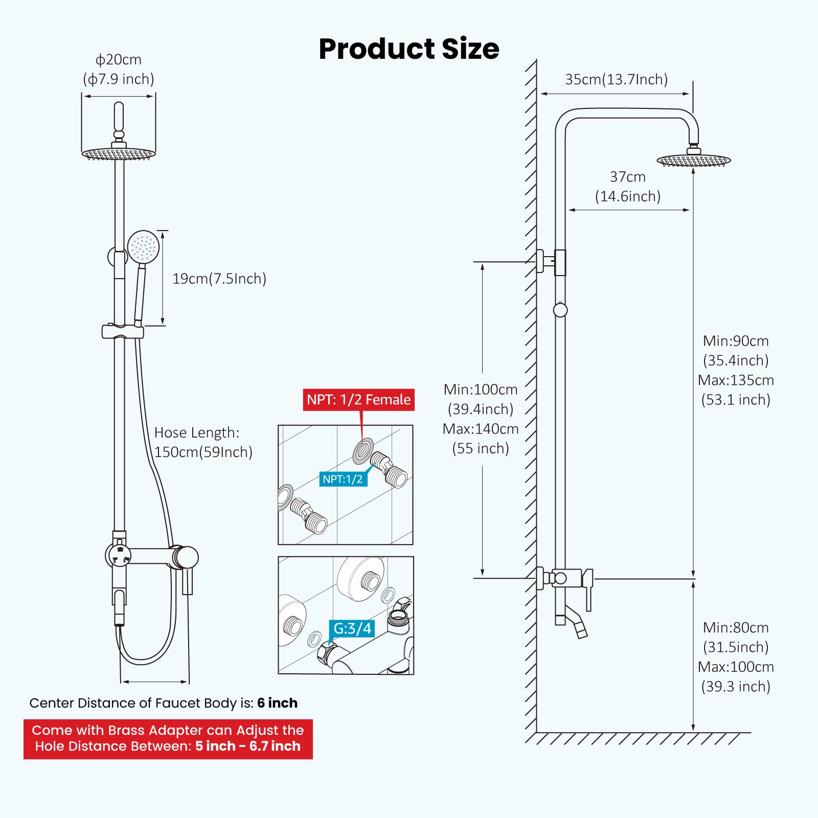 gotonovo Outside Shower Fixture Wall Mount Matte Black SUS 304 Stainless Steel Triple Function with Hand Sprayer and Tub Spout 8 Inch Rainfall Shower Head Shower faucet Set Bathroom Complete Set