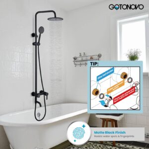 gotonovo Outside Shower Fixture Wall Mount Matte Black SUS 304 Stainless Steel Triple Function with Hand Sprayer and Tub Spout 8 Inch Rainfall Shower Head Shower faucet Set Bathroom Complete Set