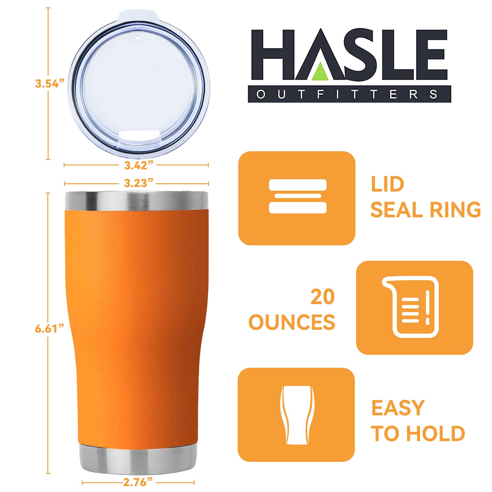 HASLE OUTFITTERS 20 oz Tumbler Bulk, Stainless Steel Tumblers with Lid, Vacuum Insulated Tumbler, Double Wall Powder Coated Cup, coffee mugs, Orange, 1 Pack