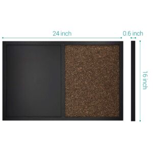 Navaris Combination Chalk and Cork Board - 16 x 24 in Magnetic Chalkboard Combo Framed Bulletin Board for Wall - Includes Chalk, Push Pins, Magnets