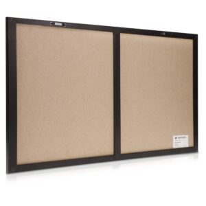 Navaris Combination Chalk and Cork Board - 16 x 24 in Magnetic Chalkboard Combo Framed Bulletin Board for Wall - Includes Chalk, Push Pins, Magnets