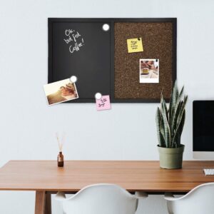 Navaris Combination Chalk and Cork Board - 16 x 24 in Magnetic Chalkboard Combo Framed Bulletin Board for Wall - Includes Chalk, Push Pins, Magnets