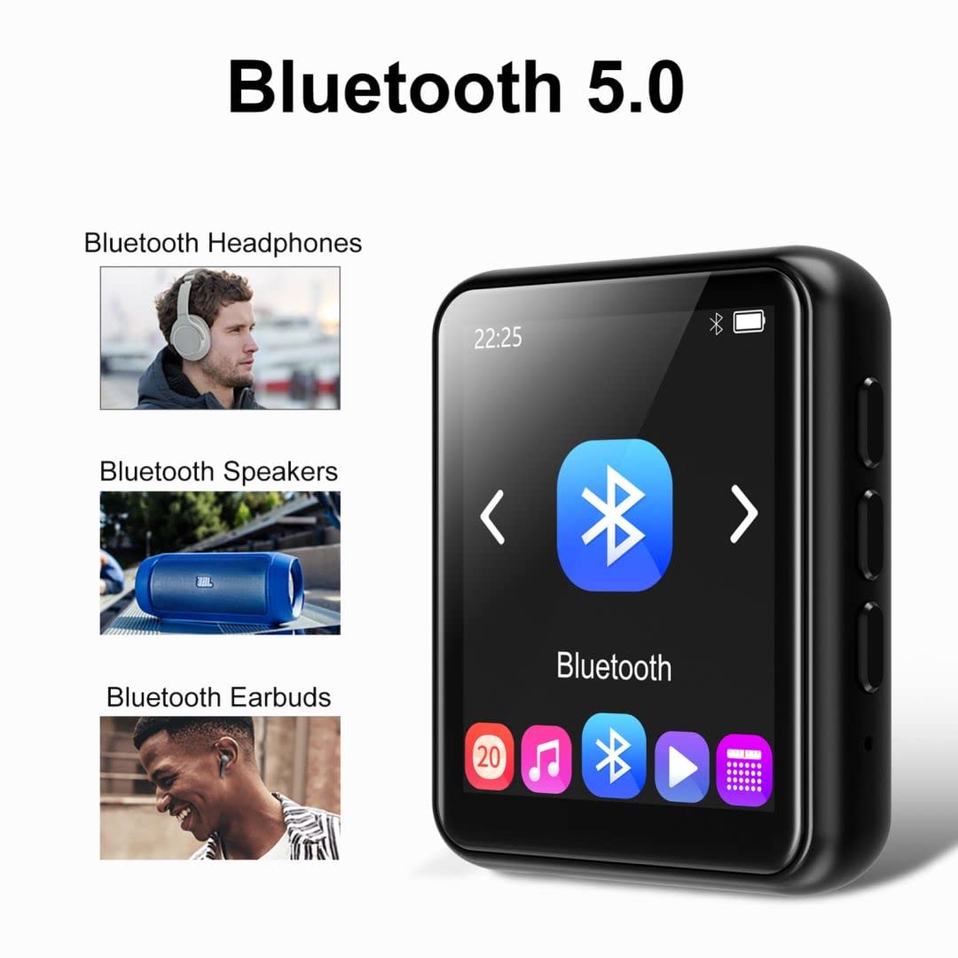 MP3 Player Bluetooth 5.3 Touch Screen Music Player Portable mp3 Player with Speakers high Fidelity Lossless Sound Quality mp3 FM Radio Recording e-Book MP3 Player Support (128GB)