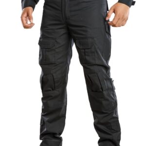 TRGPSG Men's Hiking Pants, Ripstop Camo Cargo Pants, Multi-Pocket Casual Work Pants WG3F Black 38