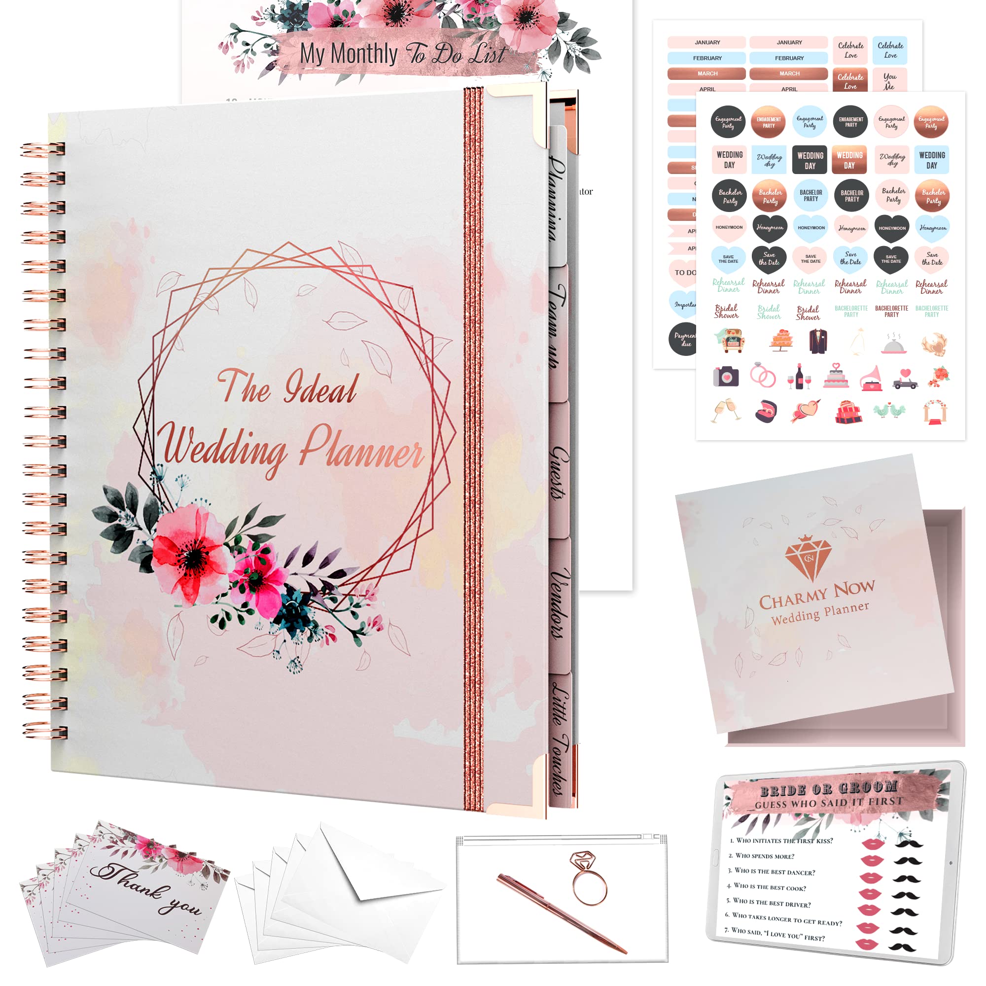 Wedding Planner Book Rose Gold - Ideal Bridal Planning Journal Set with Checklists, Undated Calendar, Accessories, Luxury Box & Online Tools - Perfect Future Mrs Gifts