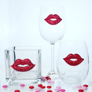 The Queens’ Jewels Red Lips Jeweled Stemmed Wine Glass, 21 oz. - Unique Gift for Women, Birthday, Cute, Fun, Valentine's Day