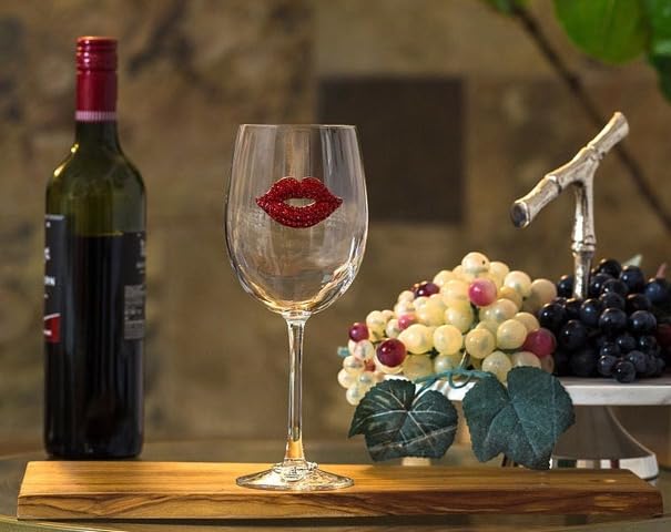 The Queens’ Jewels Red Lips Jeweled Stemmed Wine Glass, 21 oz. - Unique Gift for Women, Birthday, Cute, Fun, Valentine's Day