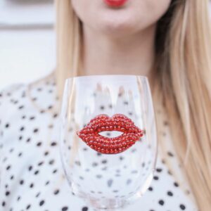 The Queens’ Jewels Red Lips Jeweled Stemmed Wine Glass, 21 oz. - Unique Gift for Women, Birthday, Cute, Fun, Valentine's Day