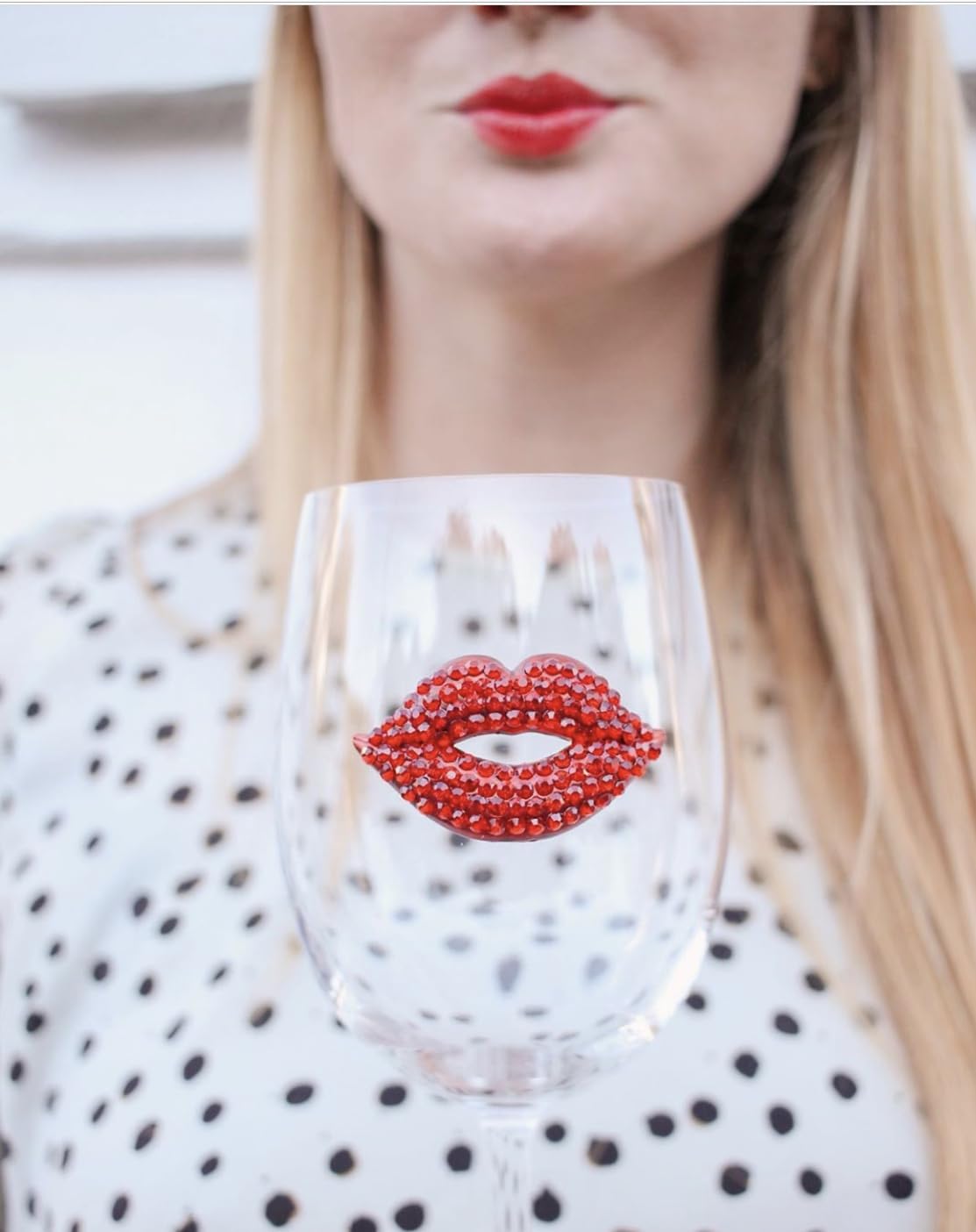 The Queens’ Jewels Red Lips Jeweled Stemmed Wine Glass, 21 oz. - Unique Gift for Women, Birthday, Cute, Fun, Valentine's Day