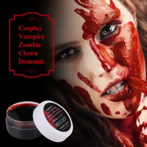 MEICOLY SFX Makeup Kit Scars Wax, Fake Blood Spray(2.1Oz) Halloween Special Effect Wound Modeling Skin Wax(1.67Oz) with Spatula, Black Stipple Sponge, Coagulated Blood Gel(1.06Oz),5ml Castor Sealer,02