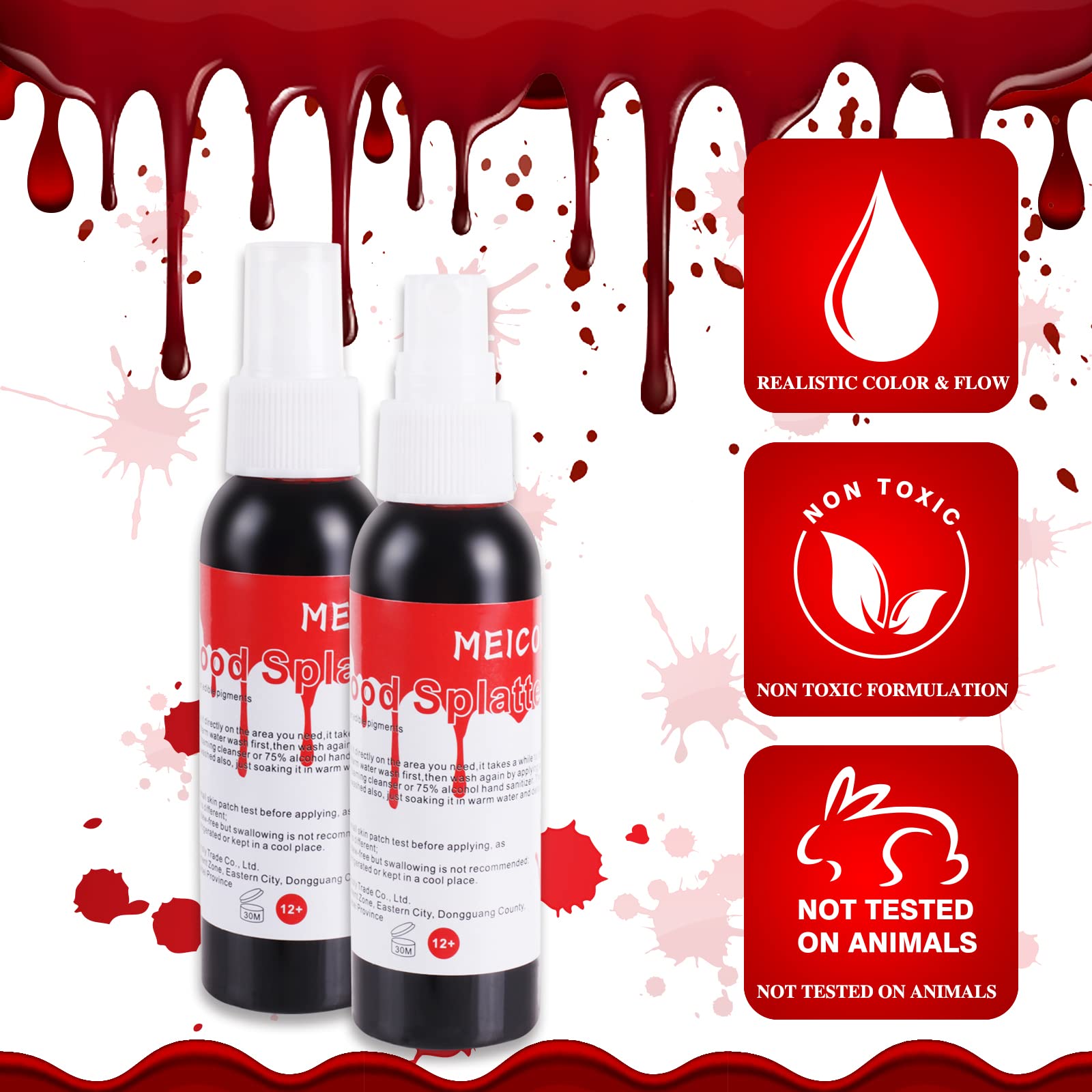 MEICOLY SFX Makeup Kit Scars Wax, Fake Blood Spray(2.1Oz) Halloween Special Effect Wound Modeling Skin Wax(1.67Oz) with Spatula, Black Stipple Sponge, Coagulated Blood Gel(1.06Oz),5ml Castor Sealer,02