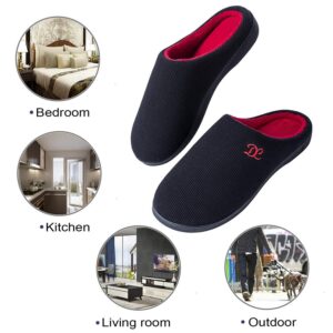 DL Mens Memory Foam Slippers Slip on, Comfy House Slippers For Mens Indoor Outdoor, Cozy Men's Bedroom Slippers Warm Soft Flannel Lining Closed Toe Man Slippers Size 11-12 Black Red