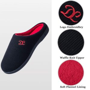 DL Mens Memory Foam Slippers Slip on, Comfy House Slippers For Mens Indoor Outdoor, Cozy Men's Bedroom Slippers Warm Soft Flannel Lining Closed Toe Man Slippers Size 11-12 Black Red