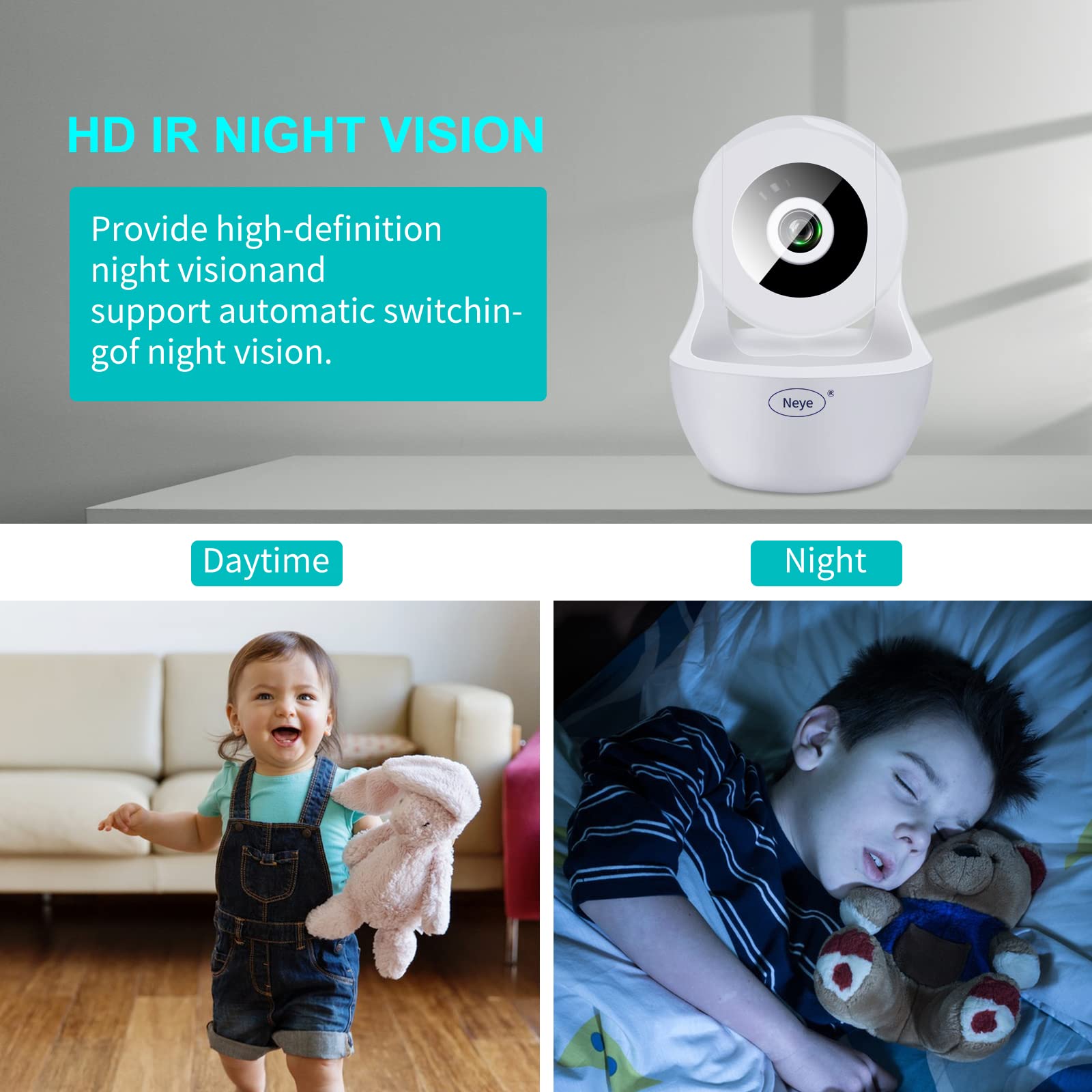 WiFi Security Home Camera，Baby Monitor Wireless IP Camera with Night Vision Two Way Audio Cloud Storage， Supports 5G WiFi，up to 128GB（White） Indoor Camera