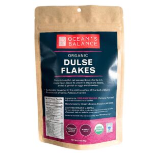 ocean’s balance organic dulse flakes - maine coast seaweed - atlantic ocean sea vegetables, perfect for keto diet, paleo diet, vegetarian lifestyle or vegan diet - gluten free - 3oz bag