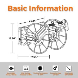 Giraffe Tools Stainless Steel Garden Hose Reel Heavy Duty, Wall/Floor Mounted Metal Water Hose Reel Retractable with Crank, 150-Feet 5/8" Hose Capacity