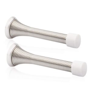 kovosch 2 pack spring door stopper brushed satin nickel- 3-1/4" flexible spring door stops with white rubber bumper tips